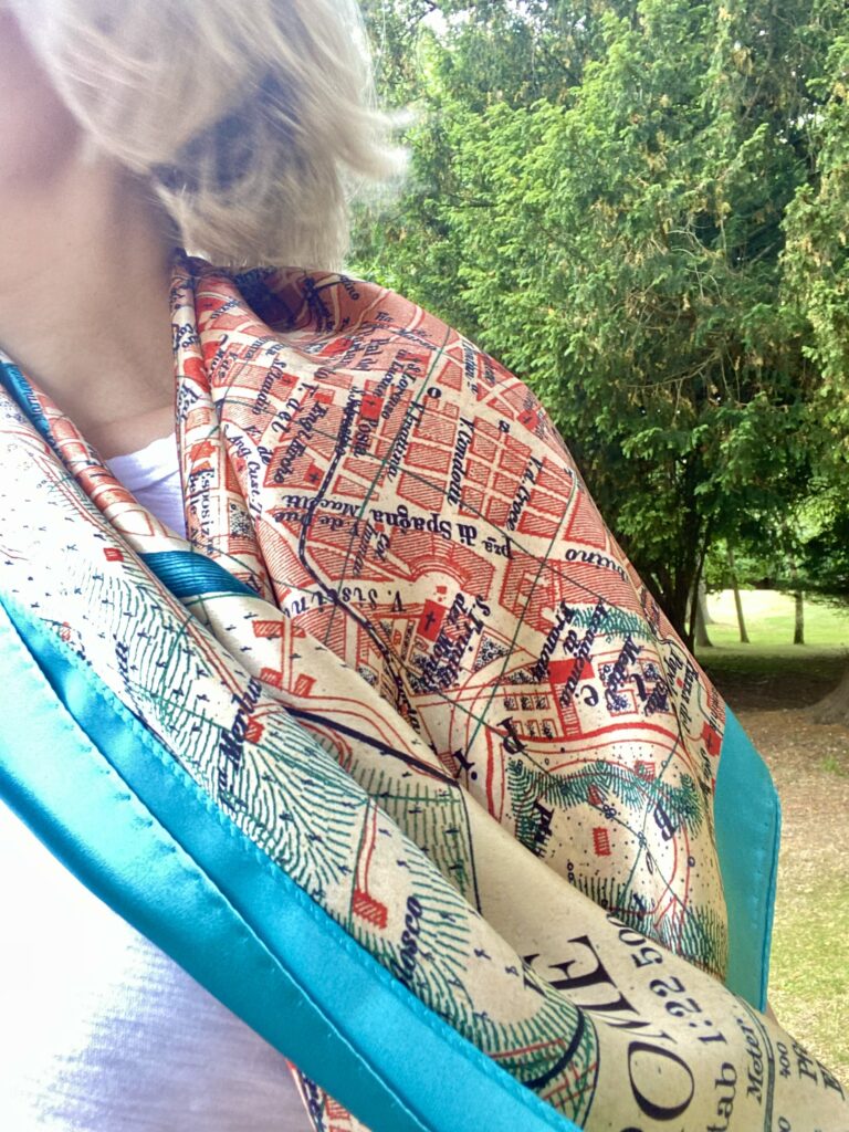 Turquoise scarves with vintage Rome map - Designs By Origin