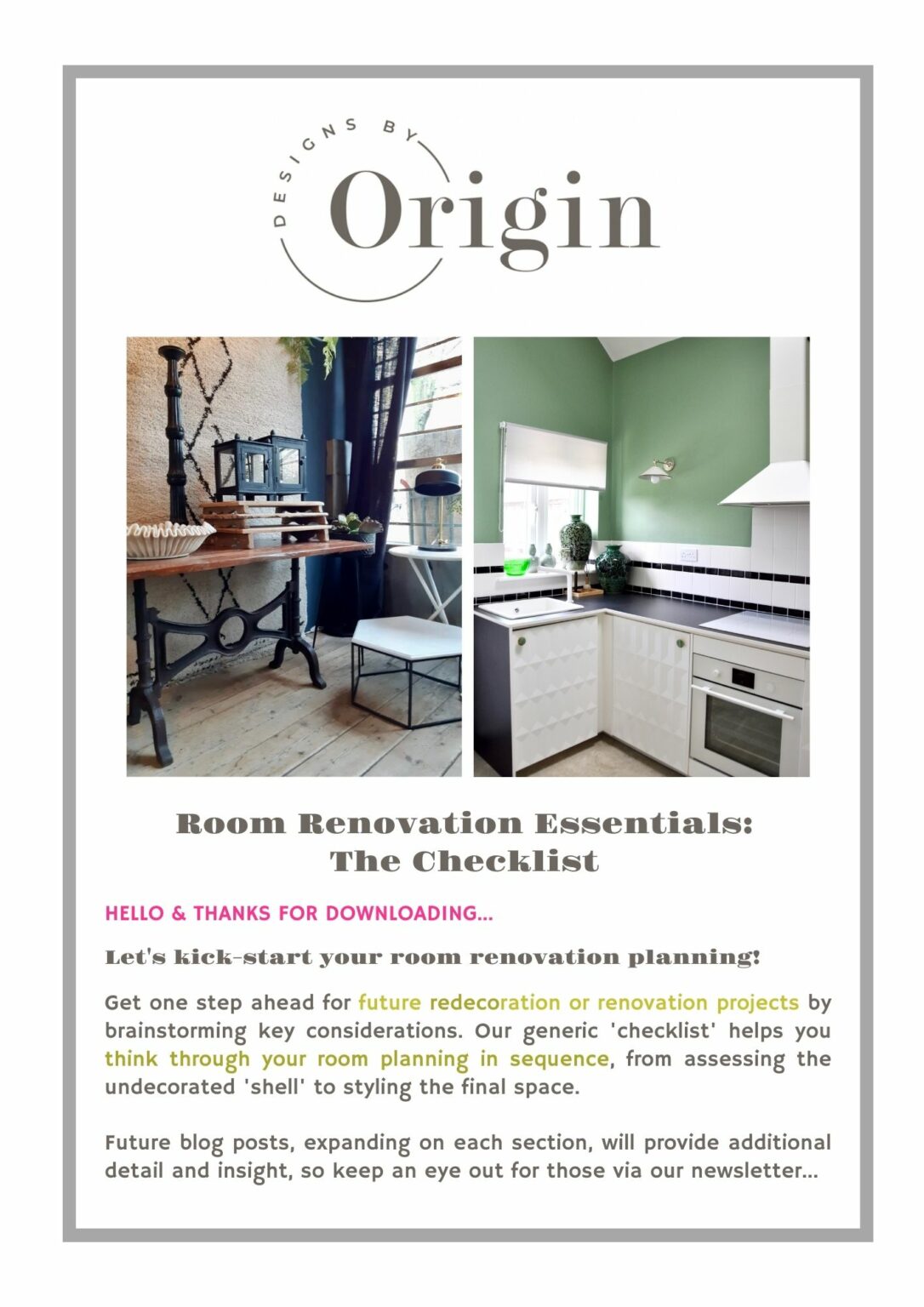 Designs By Origin Newsletter Sign Up page. Welcome!