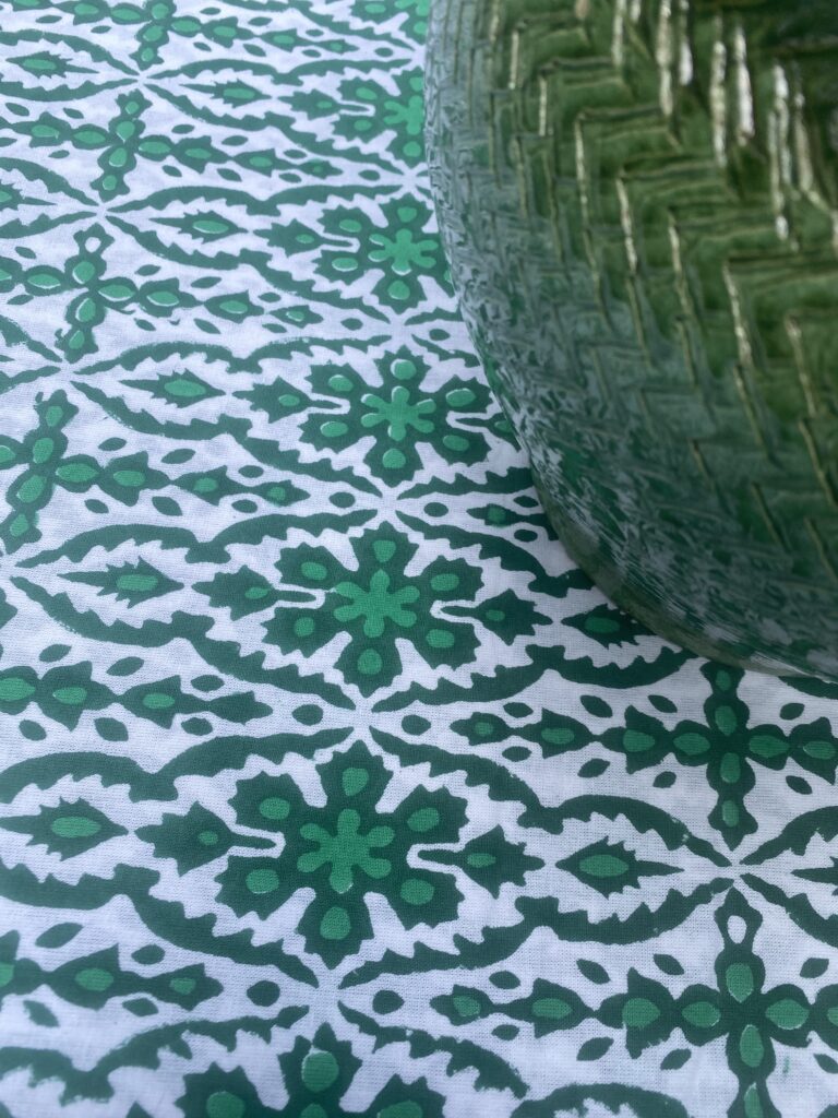 Green patterned tablecloth with block print design - Designs By Origin